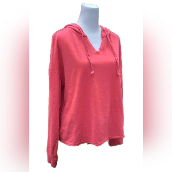 Colsie | Tops | Nwt Colsie Raw Edge Cut Vneck Hoodie Sweatshirt Salmon ...